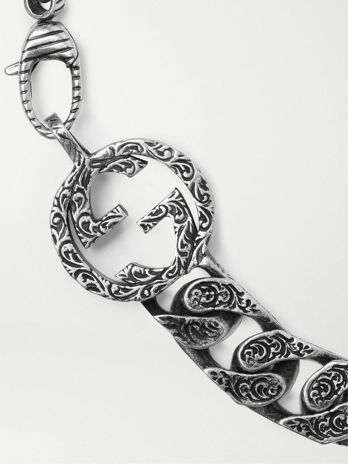 GUCCI - Logo-Detailed Burnished Sterling Silver Bracelet - Silver Gucci