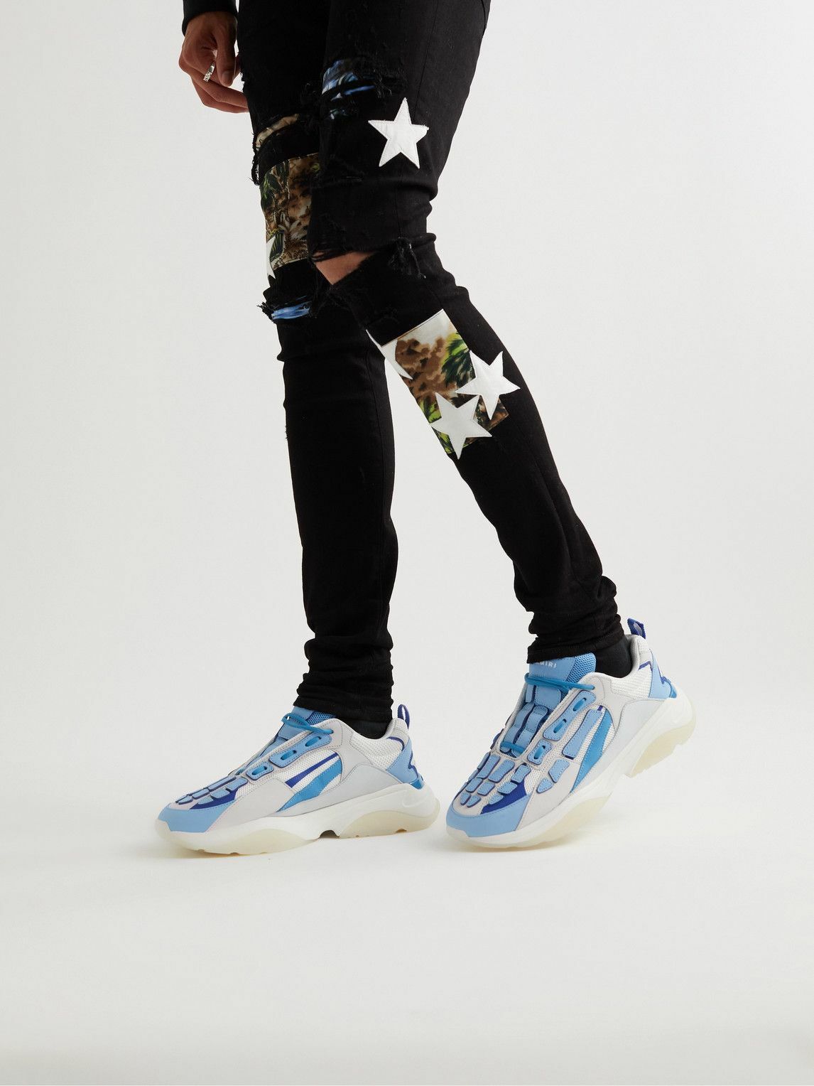 AMIRI - Bone Runner Leather-Trimmed Mesh Sneakers - Blue Amiri