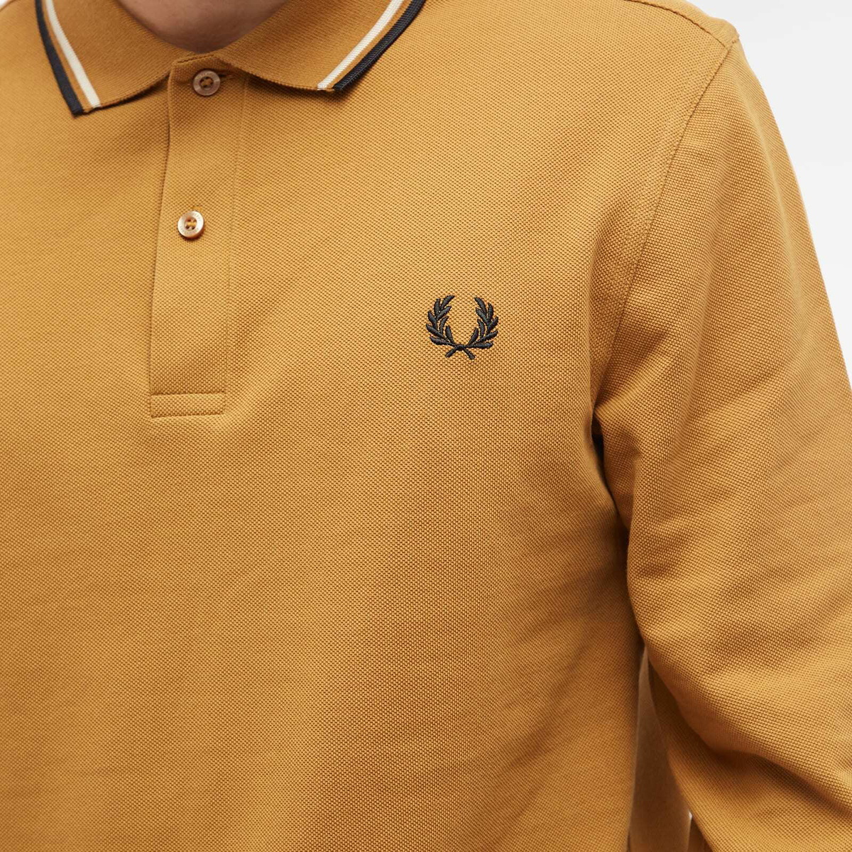 Fred Perry Men's Long Sleeve Twin Tipped Polo Shirt in Dark Caramel ...