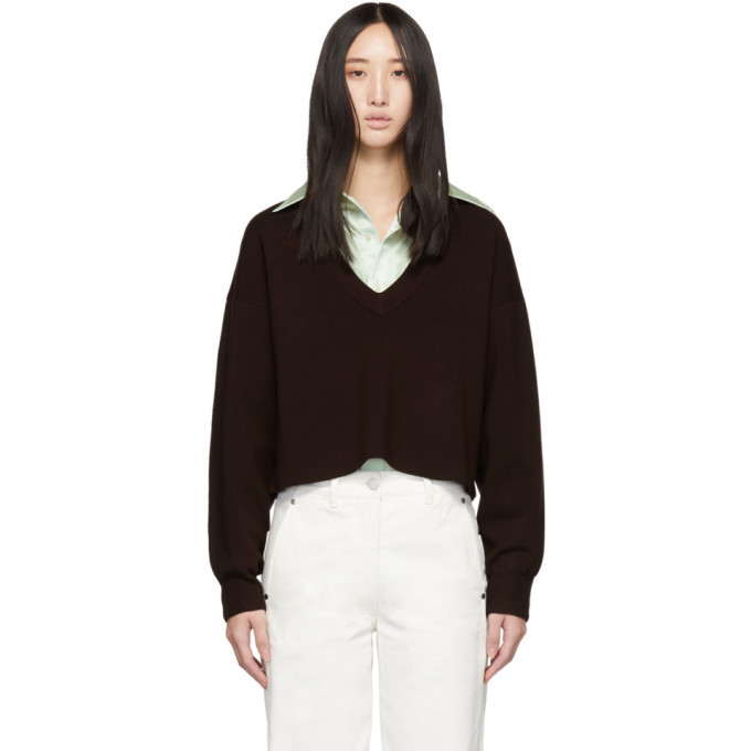 Tibi Burgundy V-Neck Cropped Sweater Tibi