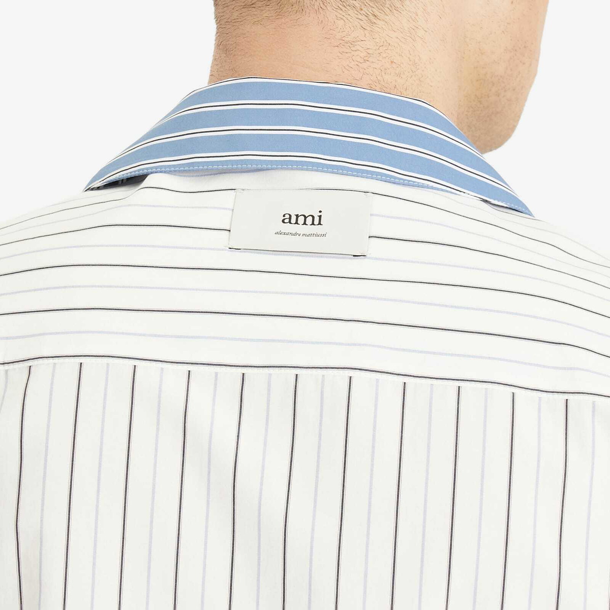 AMI Paris Men's Camp Collar Contrast Stripe Boxy Shirt in Off-White ...