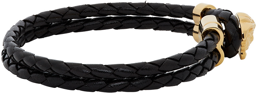 Versace Black & Gold Leather Medusa Bracelet Versace