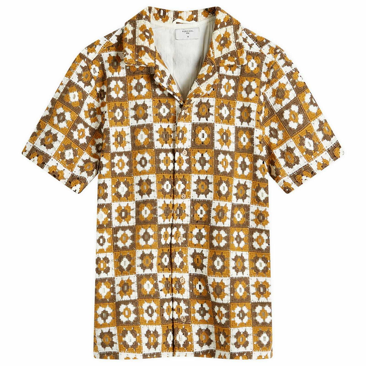 Percival Men's Crochet Poplin Shirt in Sand Percival