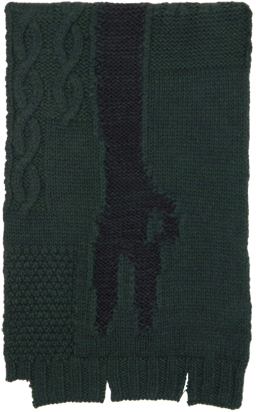 MM6 Maison Margiela Navy & Green Logo Scarf MM6 Maison Margiela
