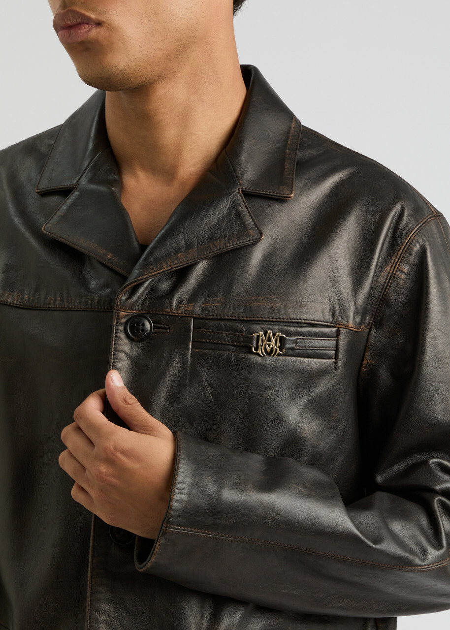 Amiri Tumbled Leather Jacket Dark Brown Amiri