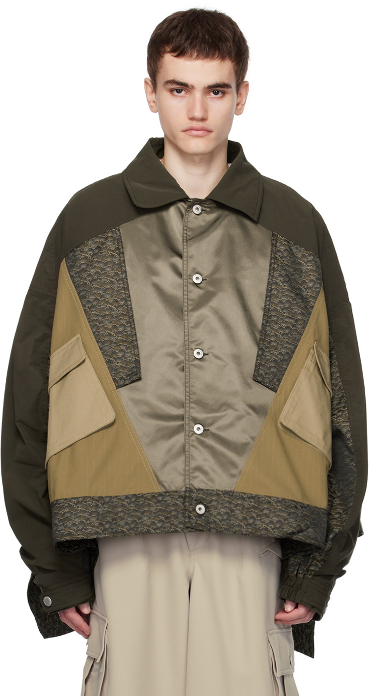 Feng Chen Wang Khaki Paneled Jacket Feng Chen Wang