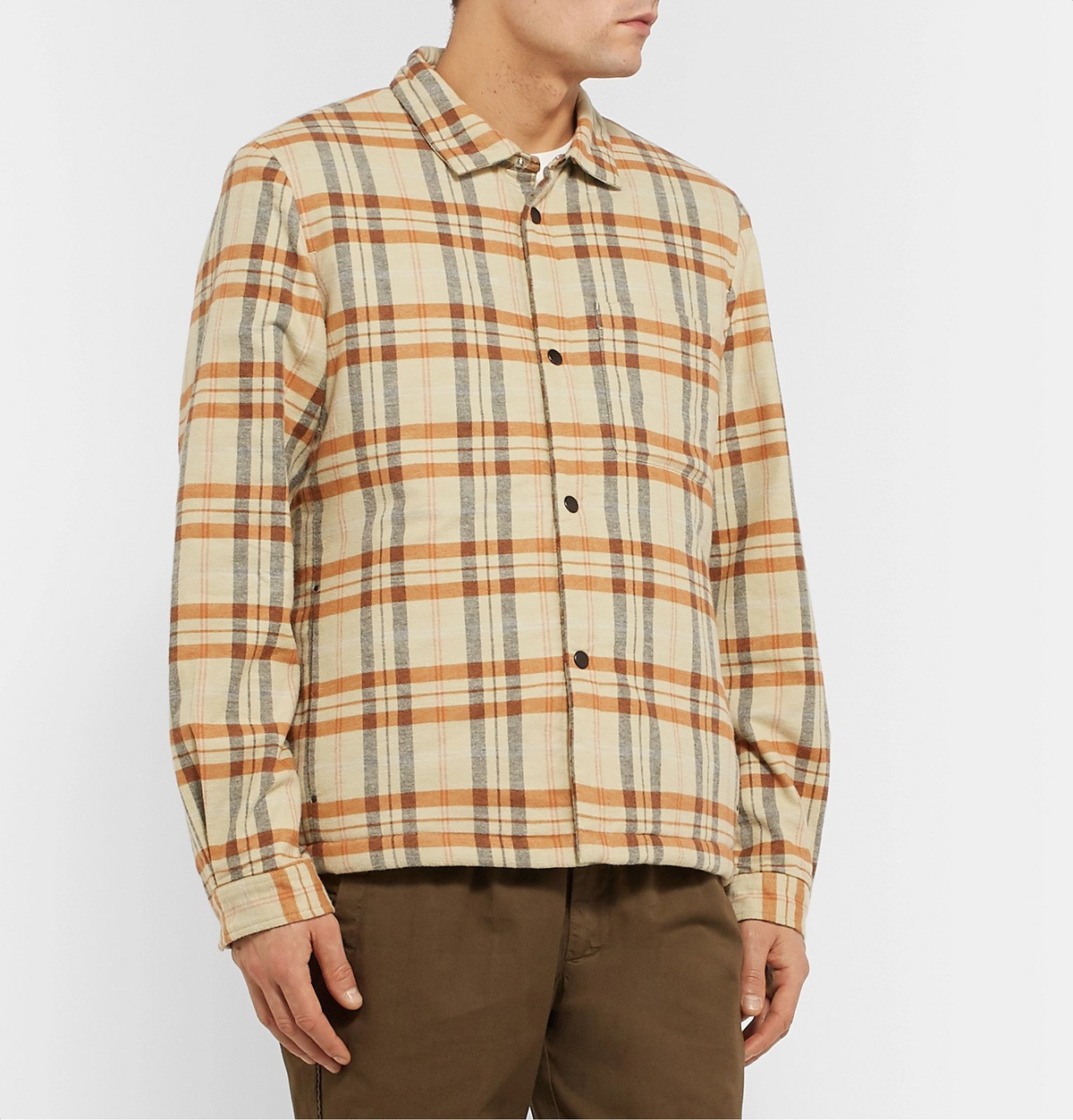 Folk - Checked Faux Shearling-Lined Cotton-Flannel Overshirt - Neutrals ...