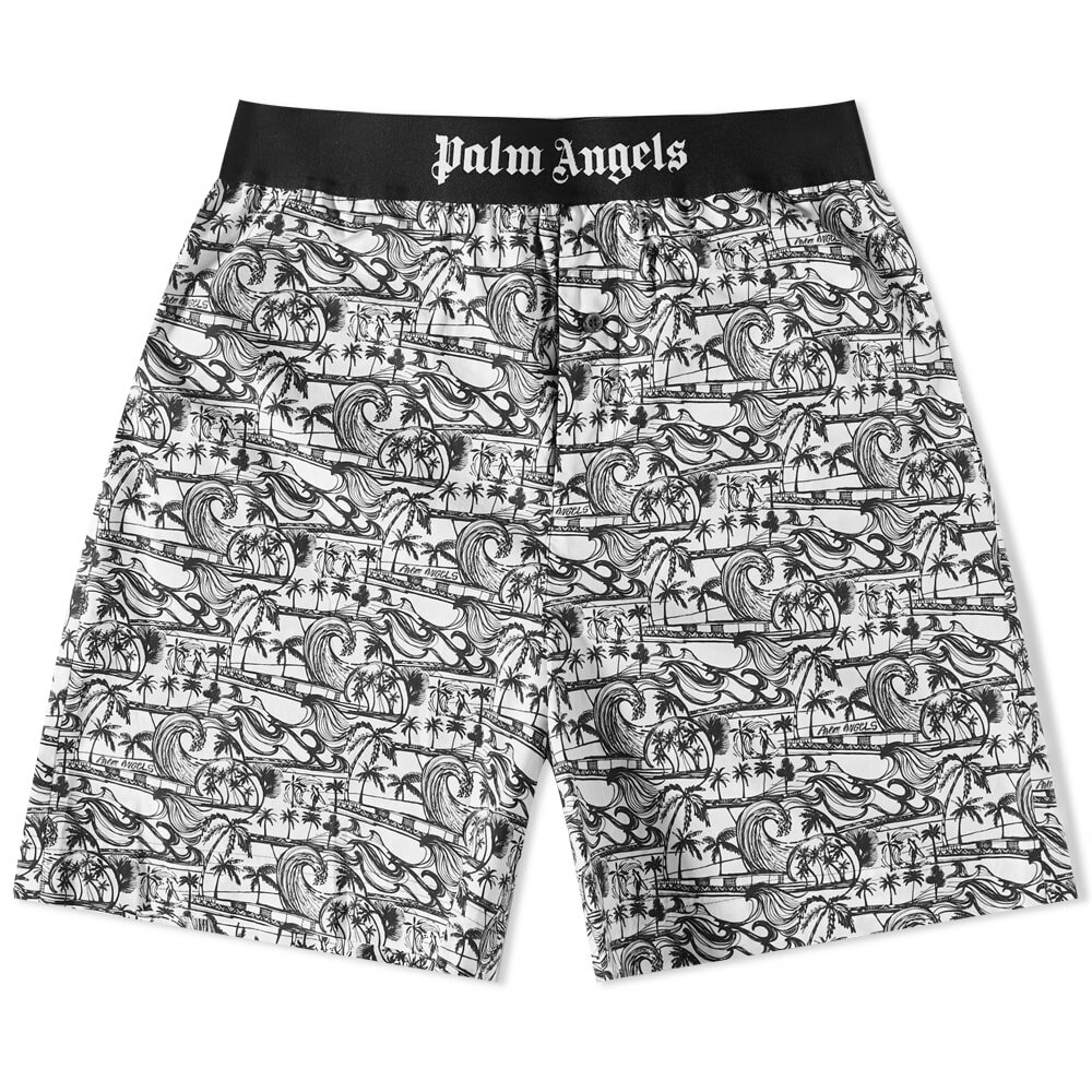 Palm Angels Men's Waves Easy Short in White/Black Palm Angels