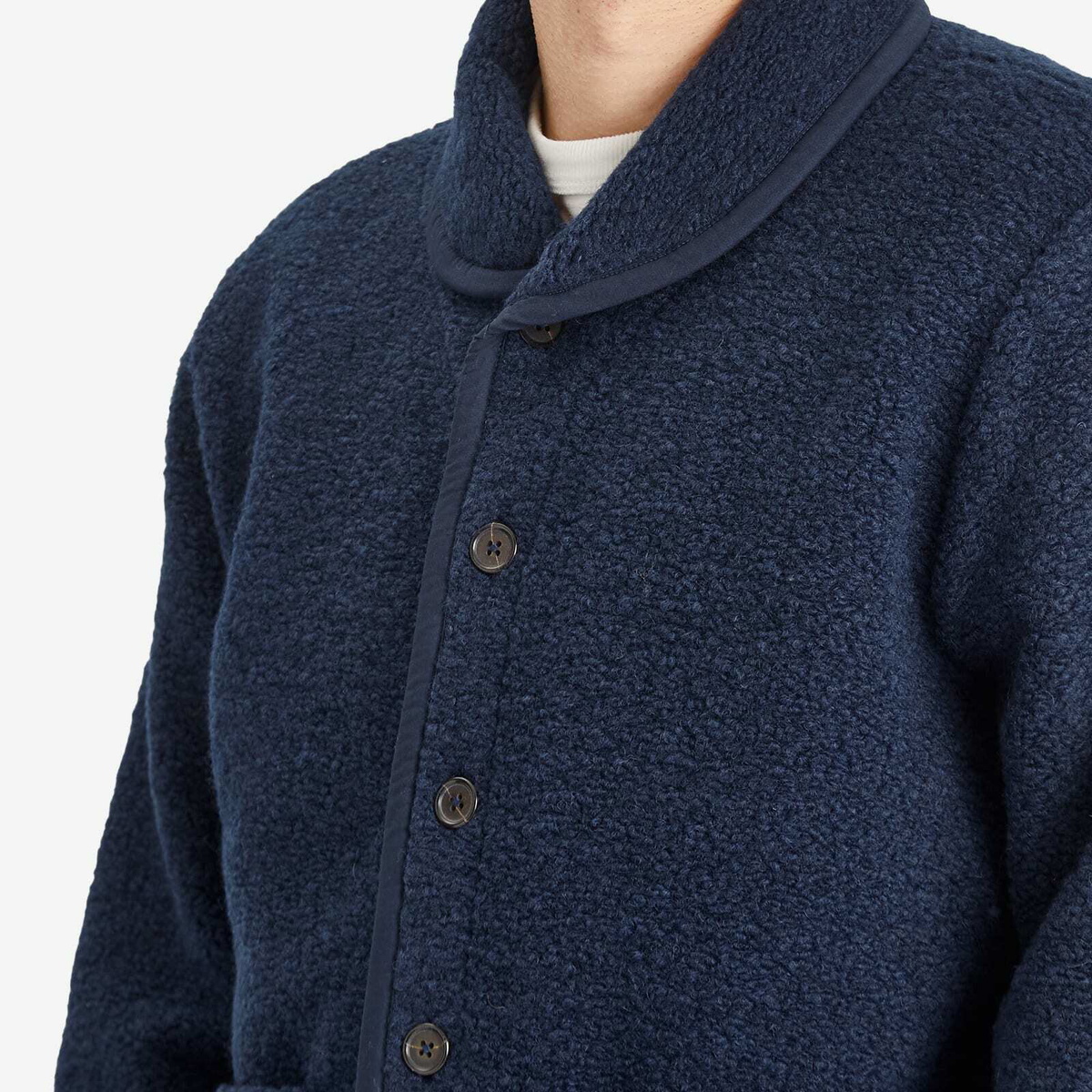 Universal Works Men's Boucle Alvar Fleece Lancaster Jacket in Navy ...