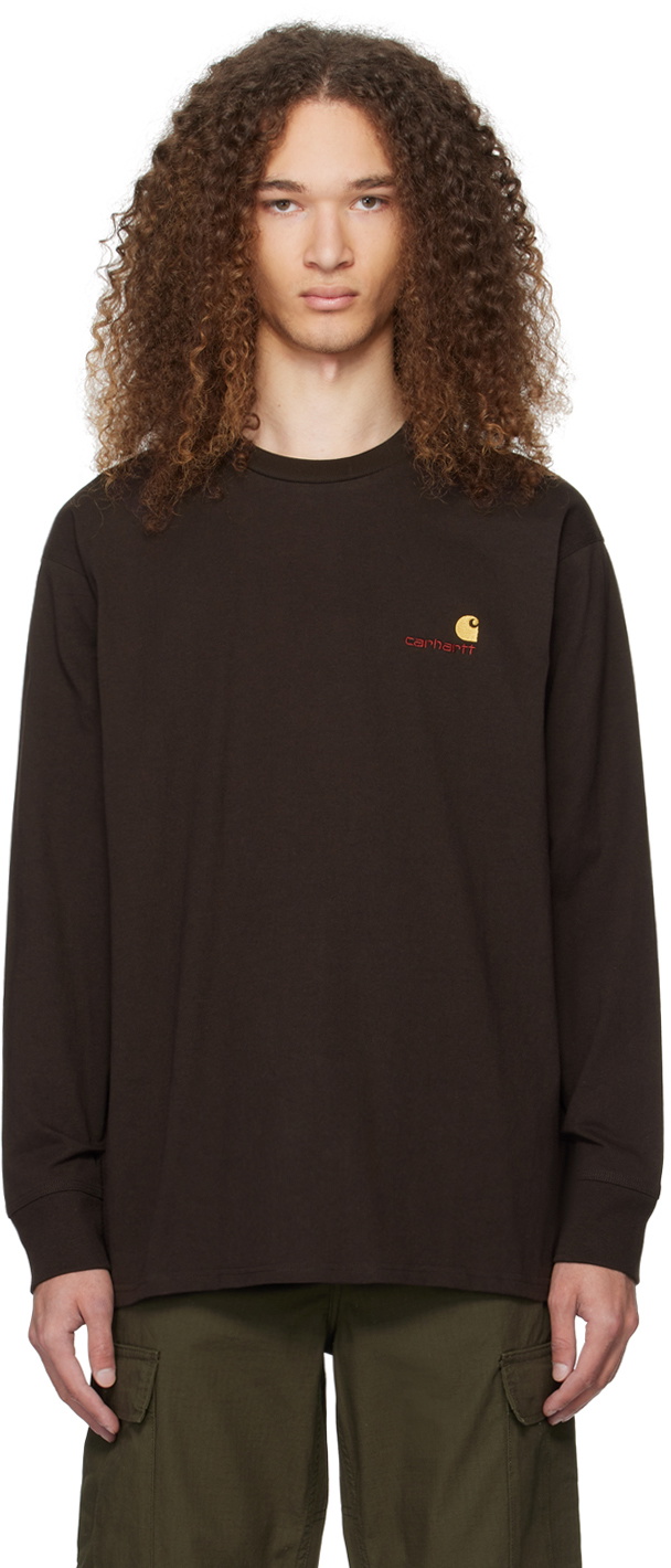 Carhartt Work In Progress Brown American Script Long Sleeve T-Shirt ...