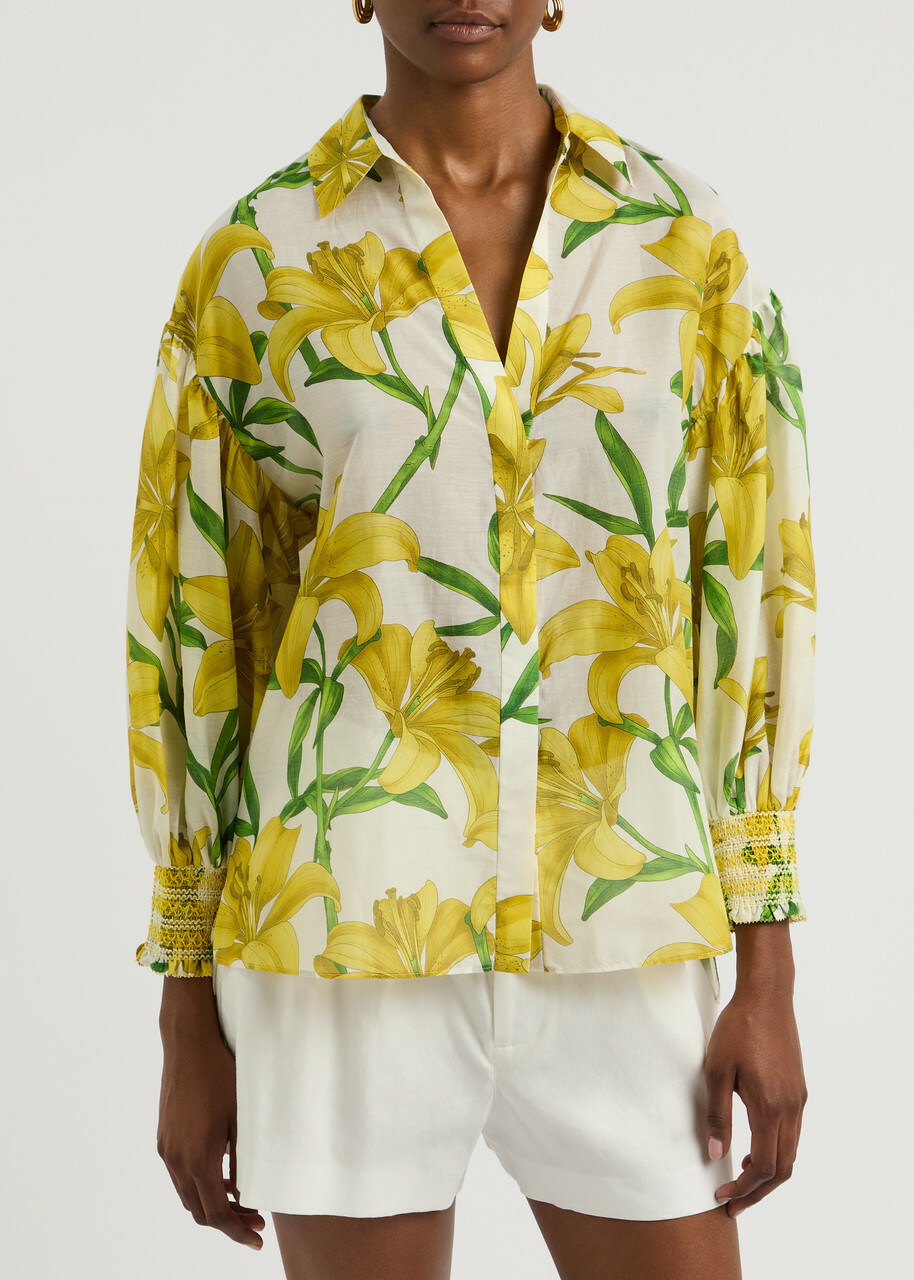 Alice + Olivia Maylin Floral-print Cotton-blend Shirt Yellow Alice + Olivia