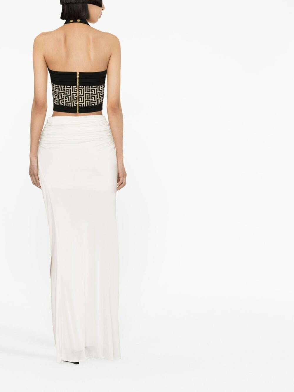 BALMAIN - Halter Neck Monogram Cropped Top Balmain