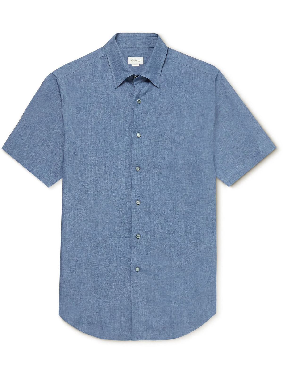 BRIONI - Hidden Button-Down Collar Linen Shirt - Blue Brioni