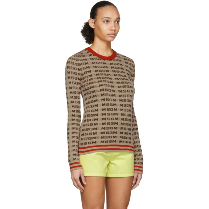 MSGM Beige All Over Logo Sweater MSGM