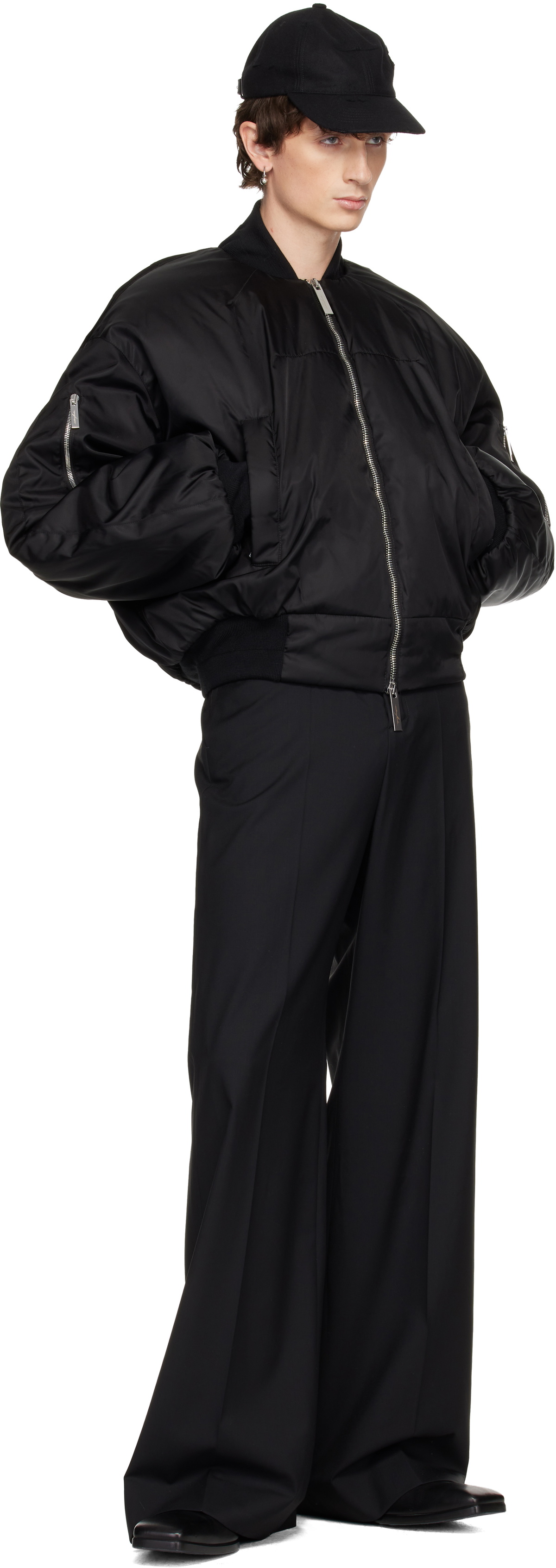 Matieres Feacales Black Nylon Skinhead Bomber Jacket