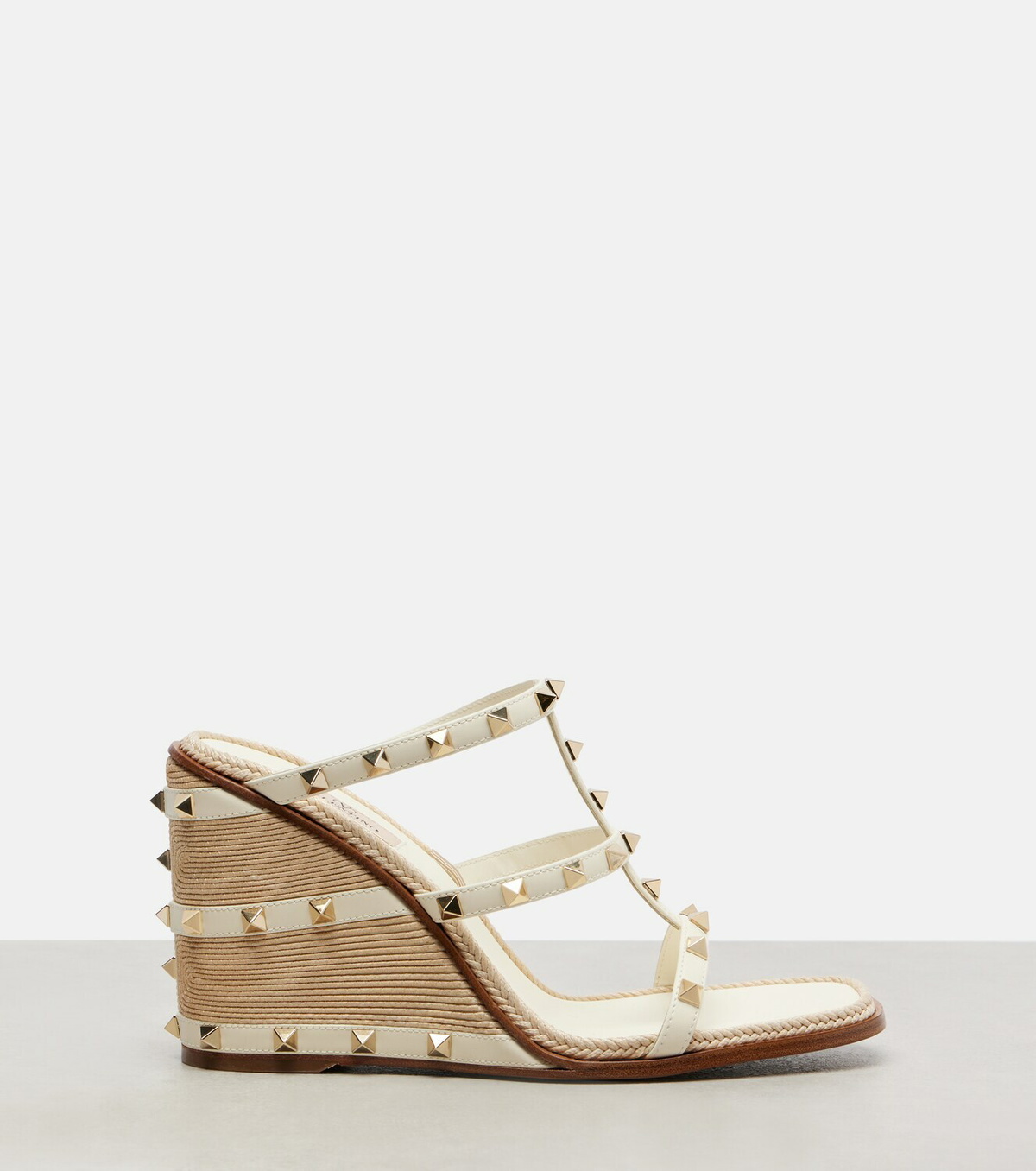 Valentino Garavani Rockstud 100 leather espadrille wedges Valentino ...