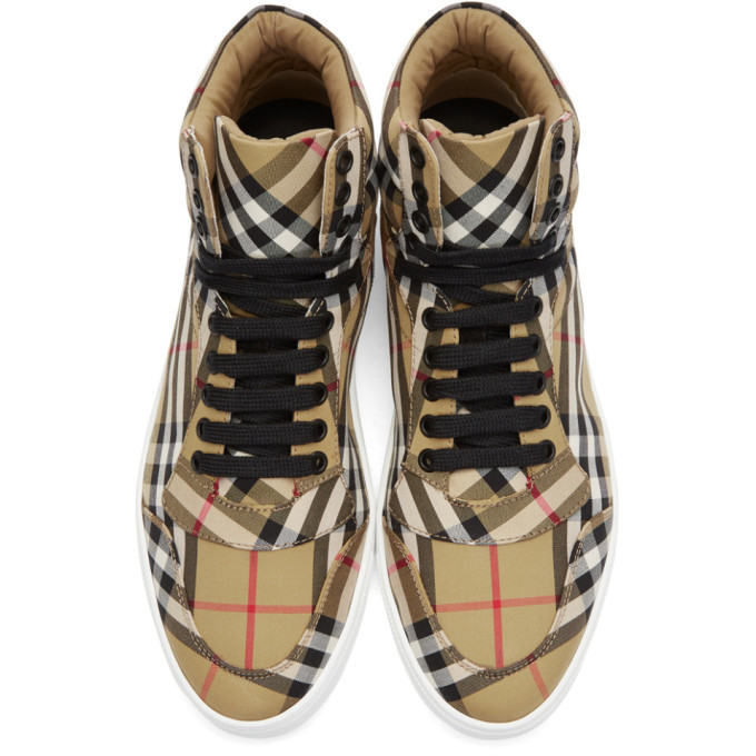 Burberry Black and Beige Reeth High-Top Sneakers Burberry