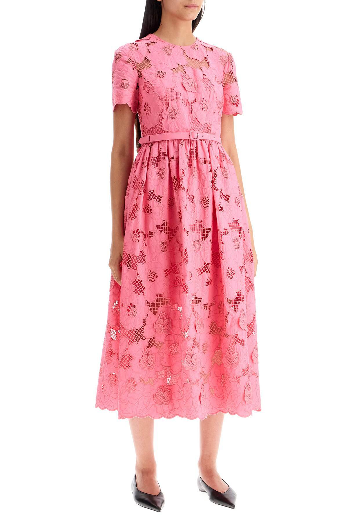 SELF PORTRAIT midi lace dress in seven Pink Self-Portrait