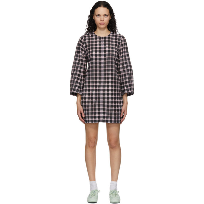 GANNI Pink Seersucker Check Dress GANNI
