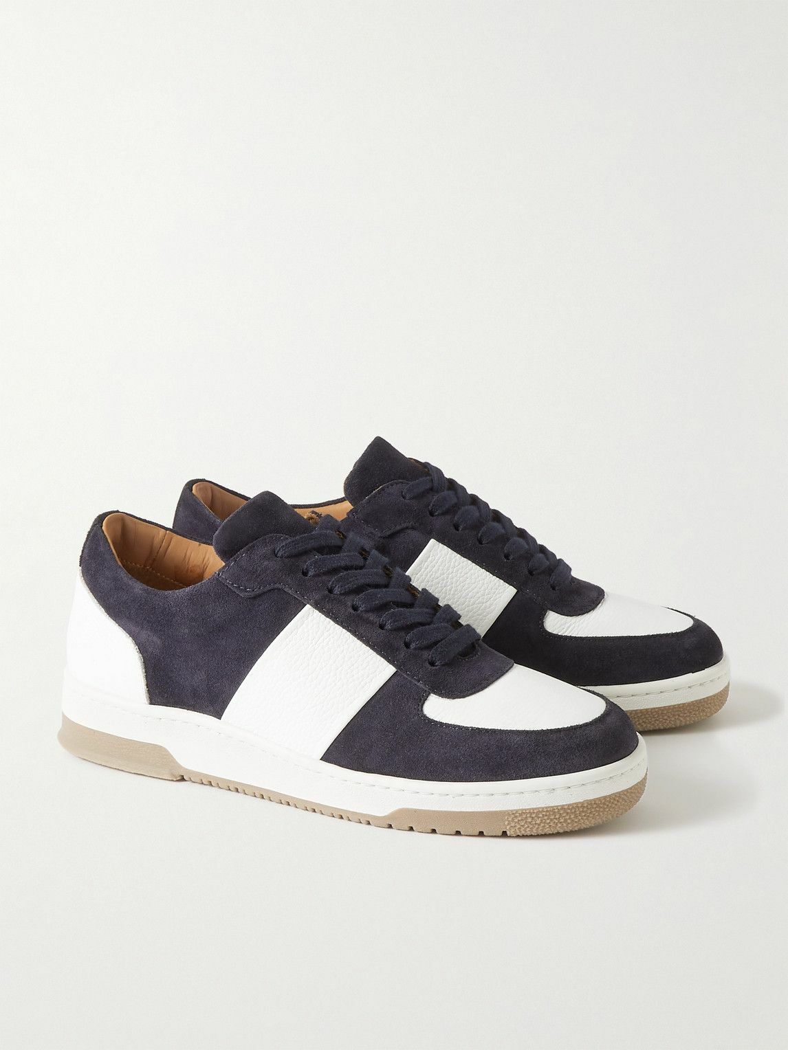 Mr P. - Atticus Suede and Pebble-Grain Leather Sneakers - Blue Mr P.