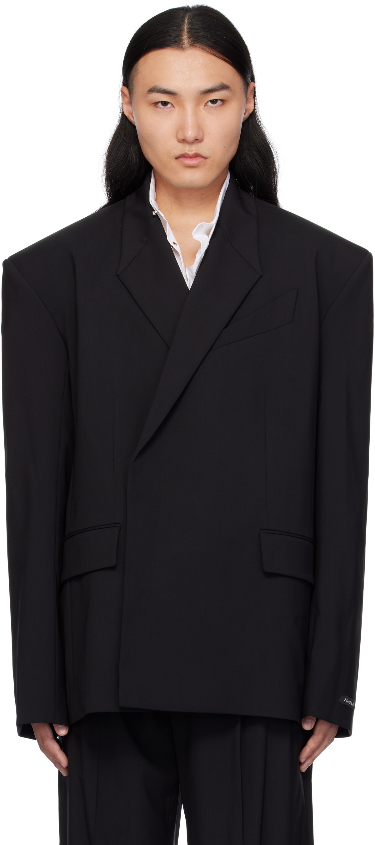 Mugler Black Double Breasted Smoking Blazer Mugler
