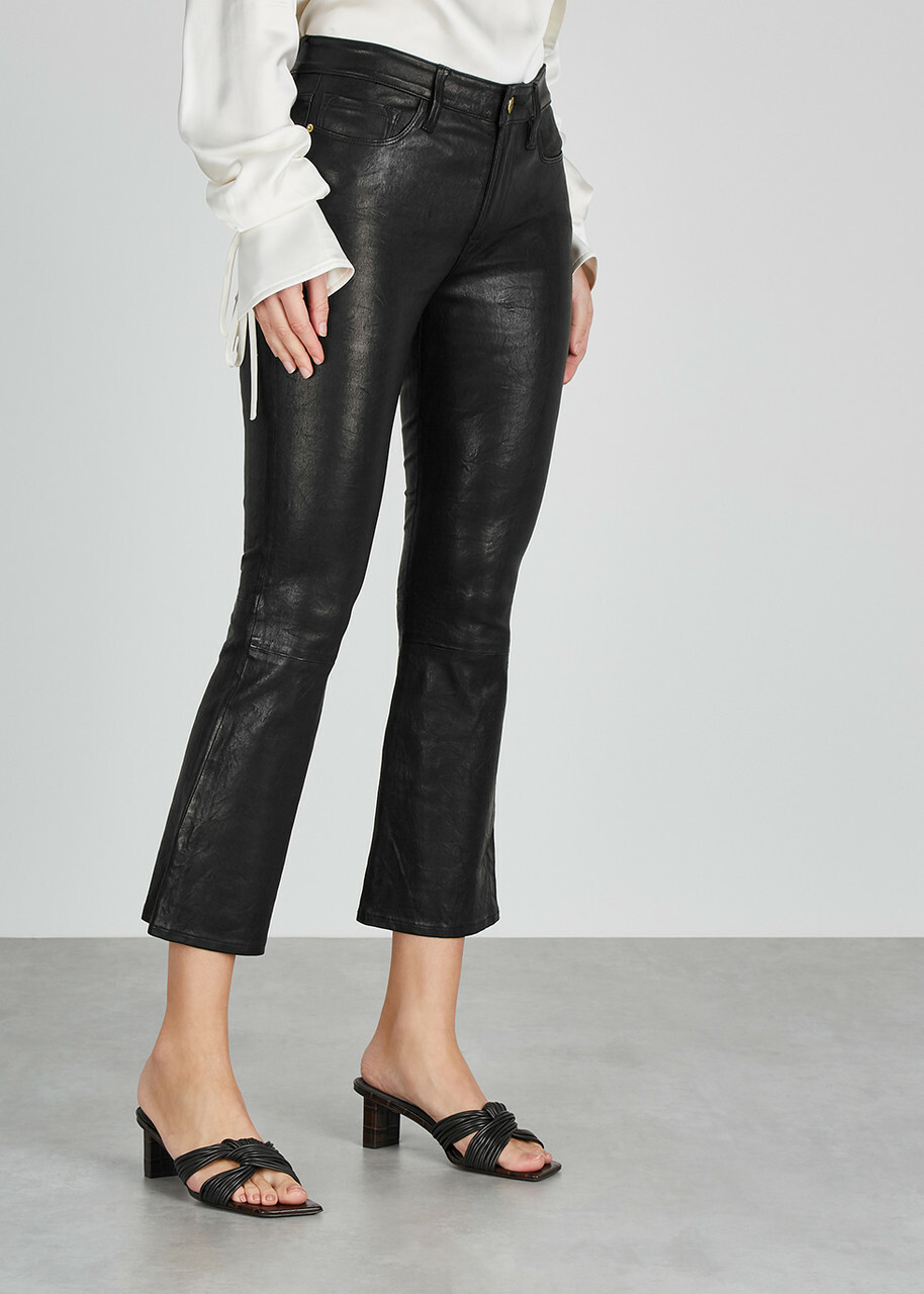 Frame Le Crop Mini Boot Leather Jeans Black Frame Denim