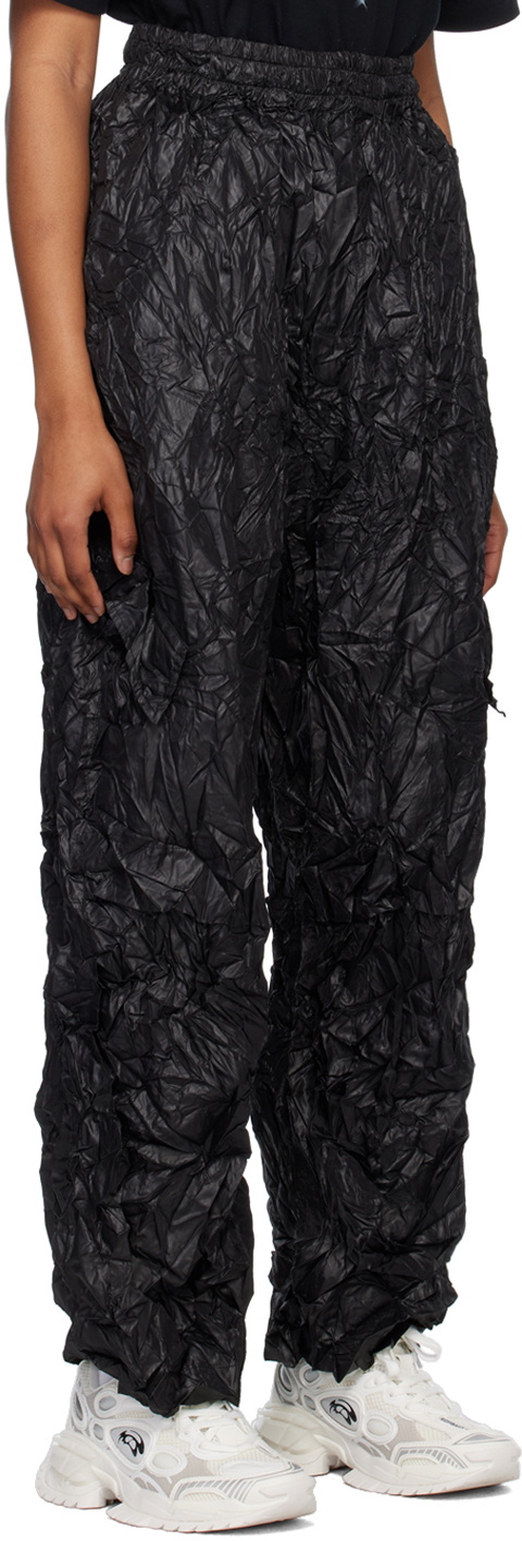 We11done Black Crinkled Track Pants We11done