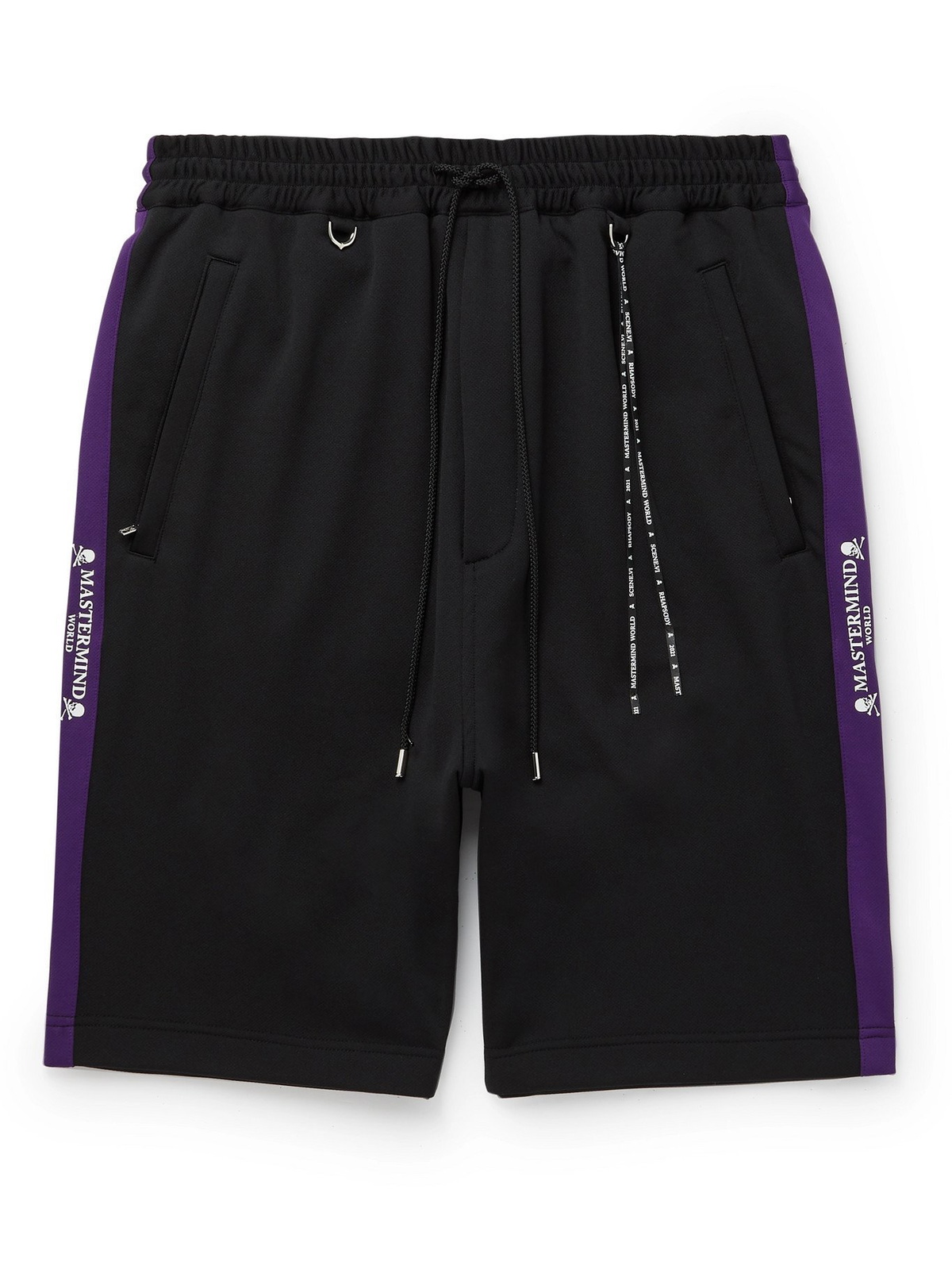 MASTERMIND WORLD - Logo-Print Striped Jersey Drawstring Shorts - Black ...
