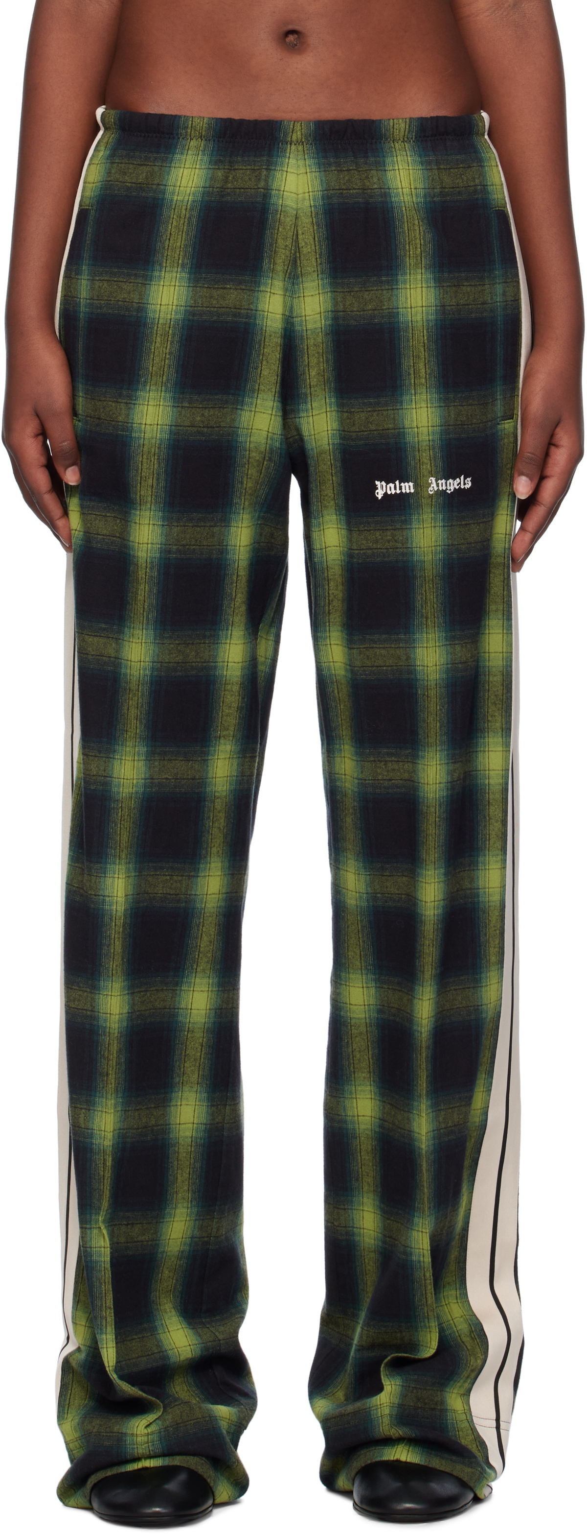 Palm Angels Green Checked Track Pants Palm Angels