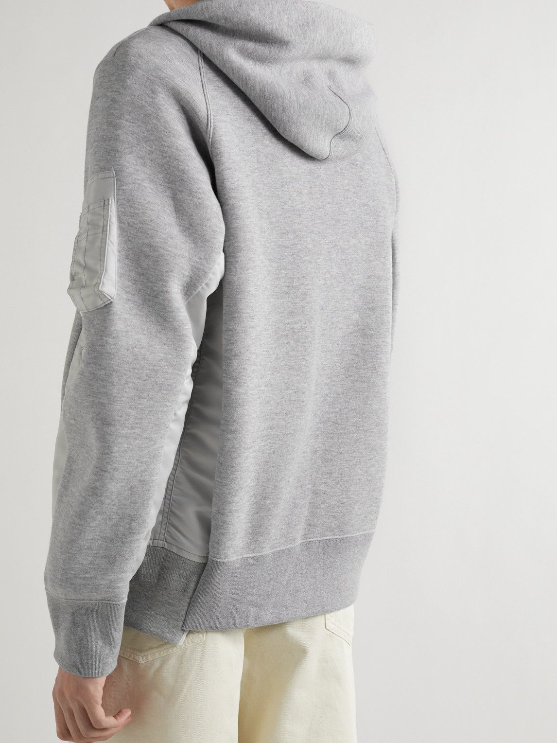 Sacai - MA-1 Nylon-Trimmed Cotton-Blend Jersey Zip-Up Hoodie - Gray Sacai