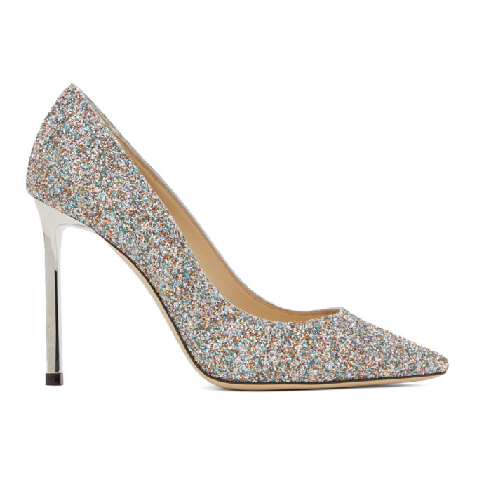 Jimmy Choo Silver Glitter Romy 100 Heels Jimmy Choo