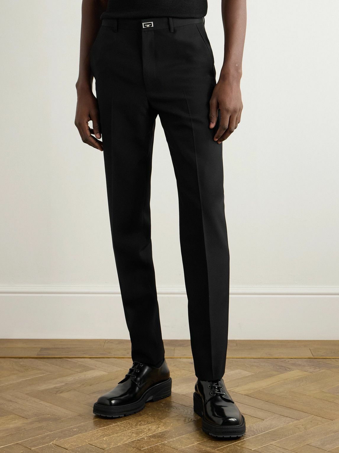 Givenchy - Tapered Logo-Embellished Wool Trousers - Black Givenchy