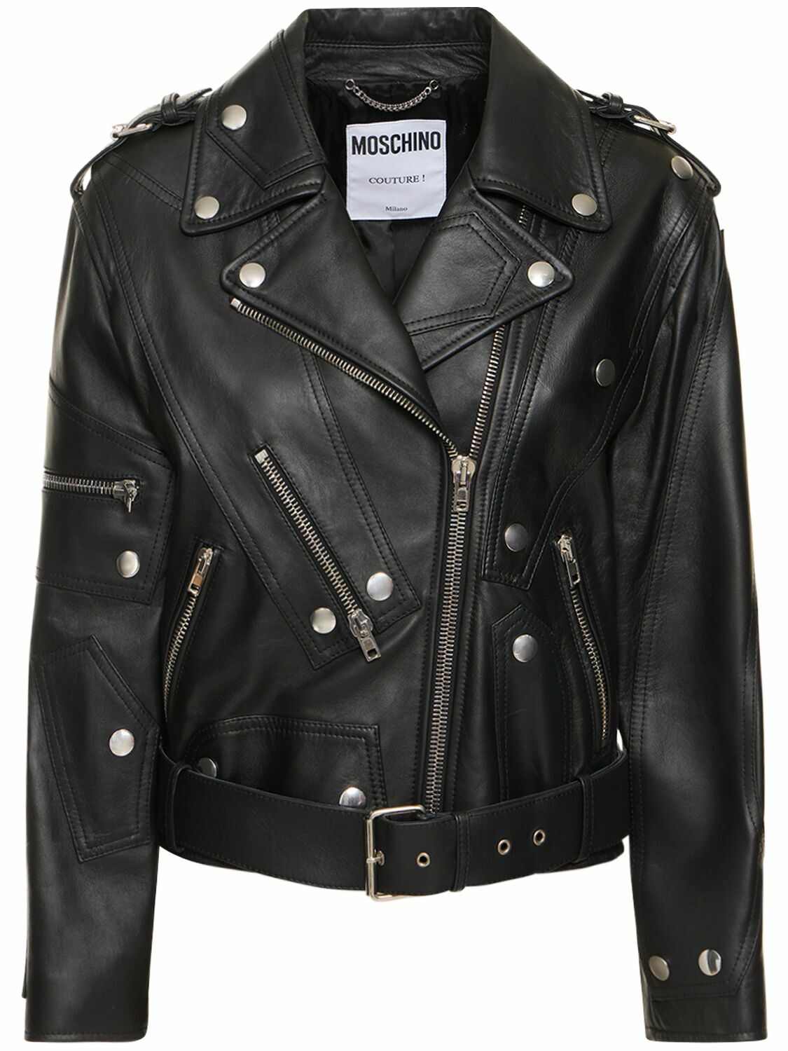 MOSCHINO - Leather Belted Jacket W/ Zip Details Moschino