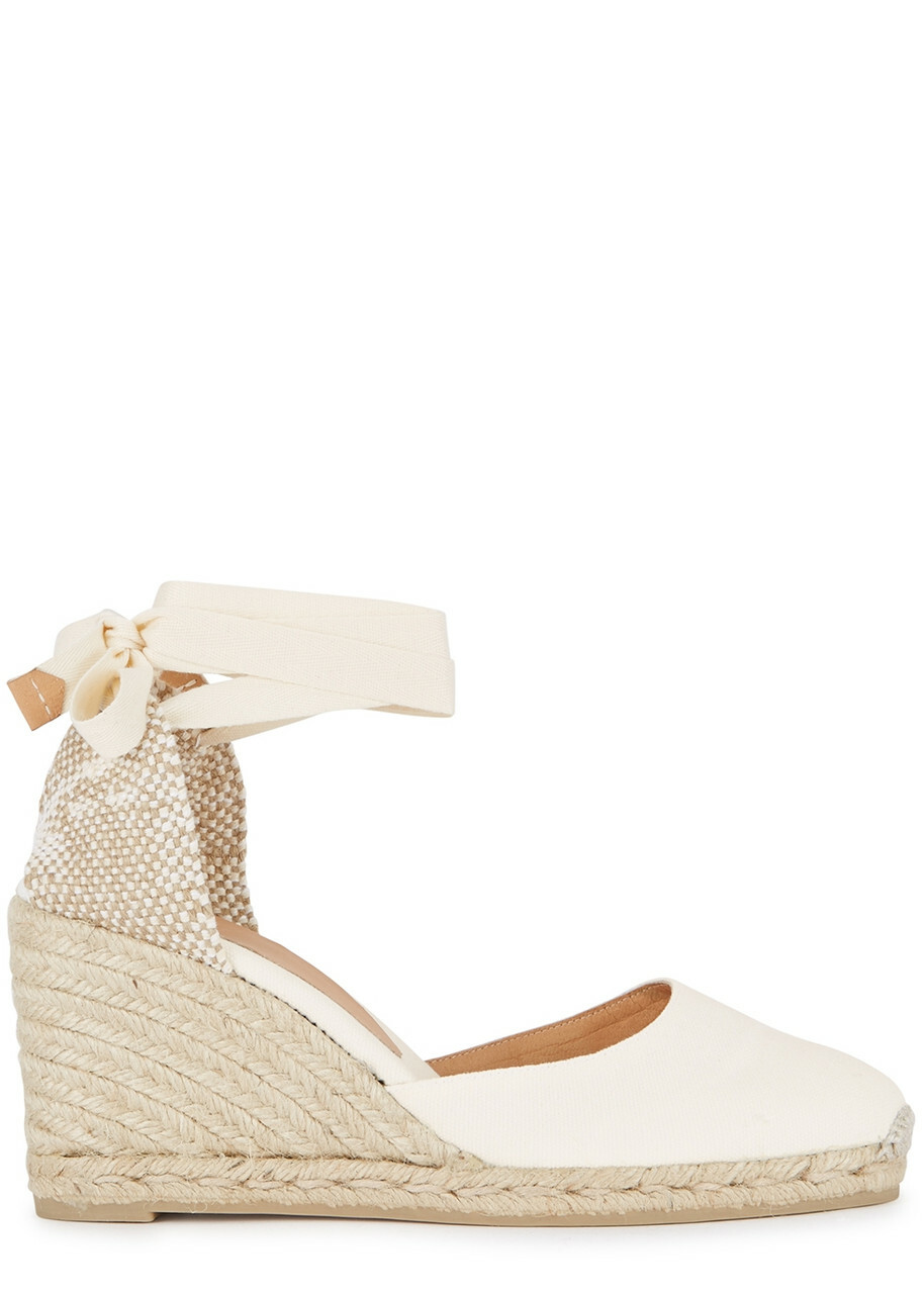 Castañer Carina 80 Canvas Wedge Espadrilles White Castaner