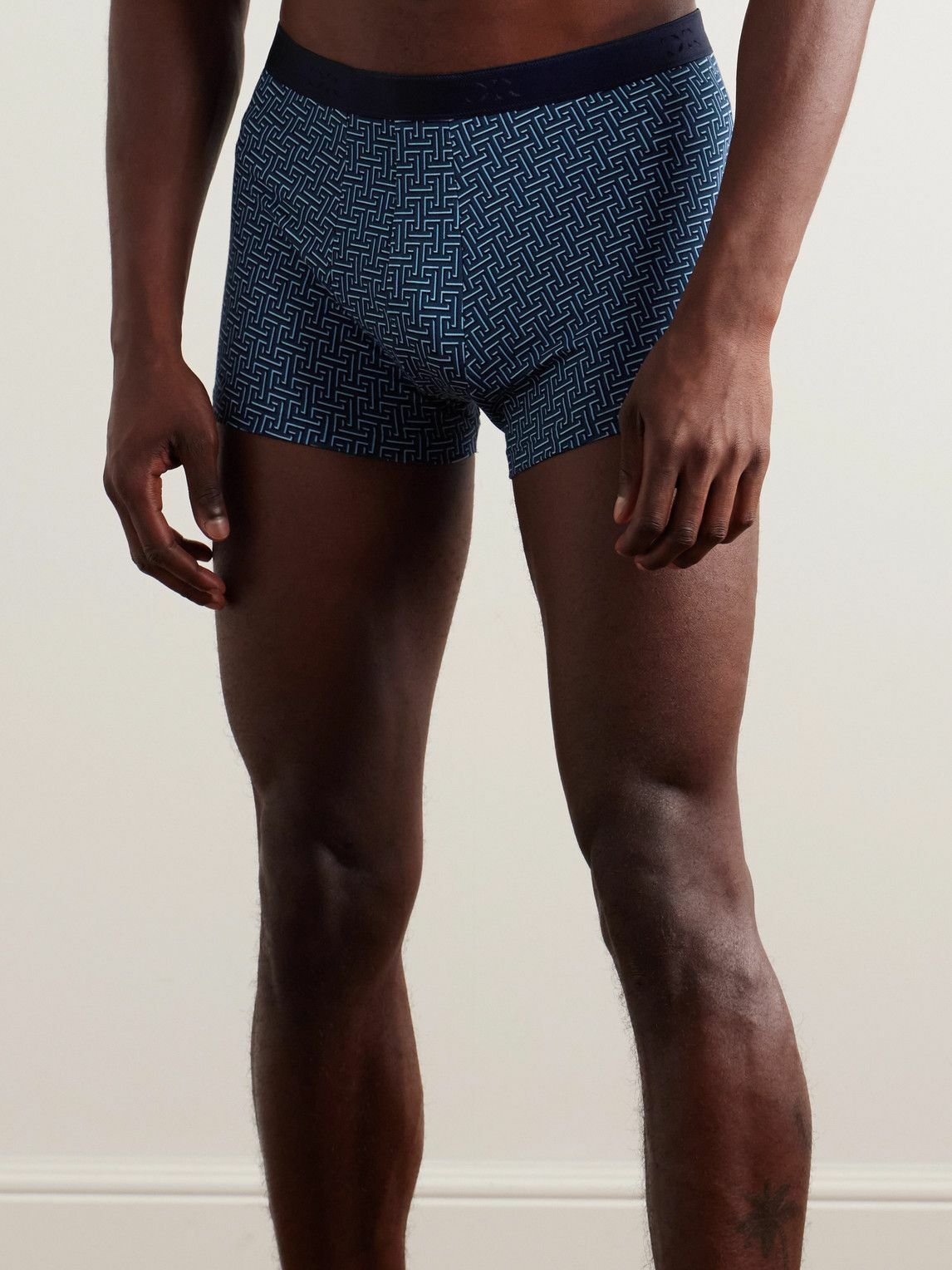 Derek Rose - Geometric 7 Printed Stretch-Cotton Boxer Briefs - Blue ...