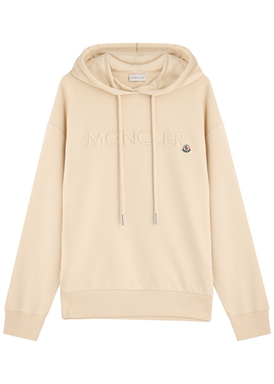 Moncler Logo Hooded Cotton Sweatshirt Cream Moncler