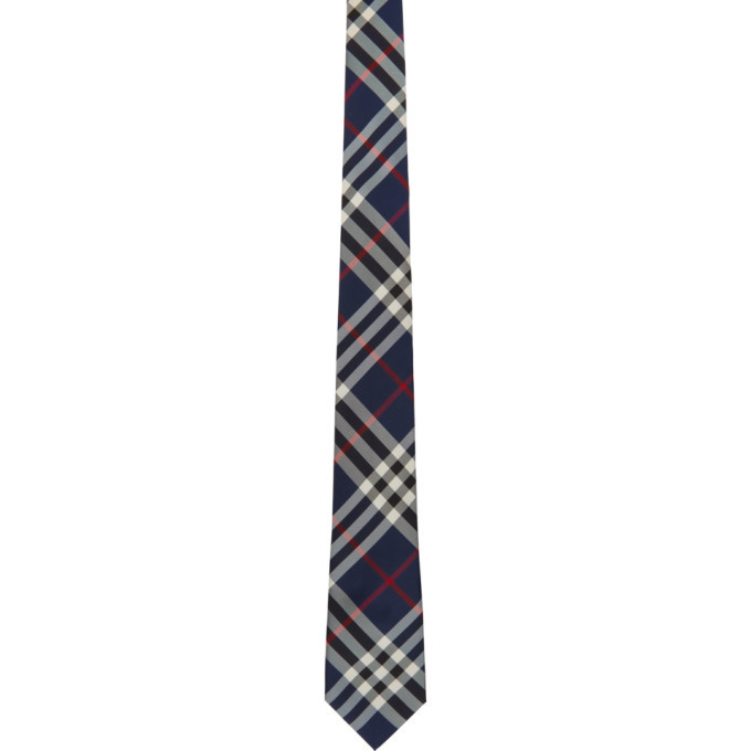 Burberry Navy Silk Modern Cut Vintage Check Tie Burberry