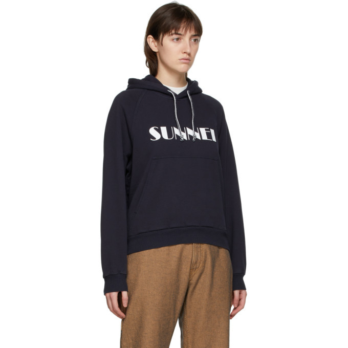 Sunnei Navy Logo Print Hoodie Sunnei