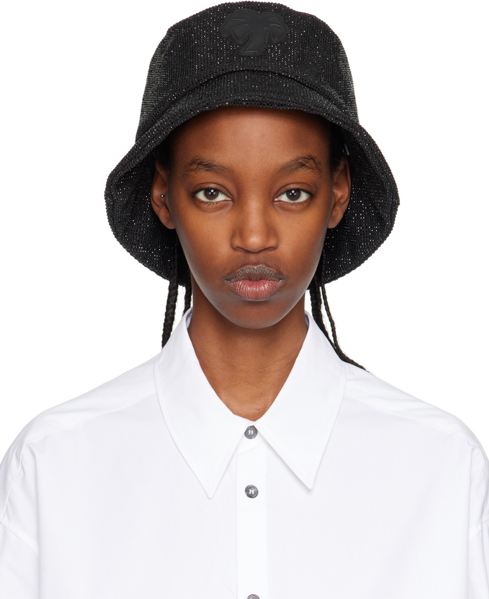 Palm Angels Black Crystal Palm Bucket Hat Palm Angels