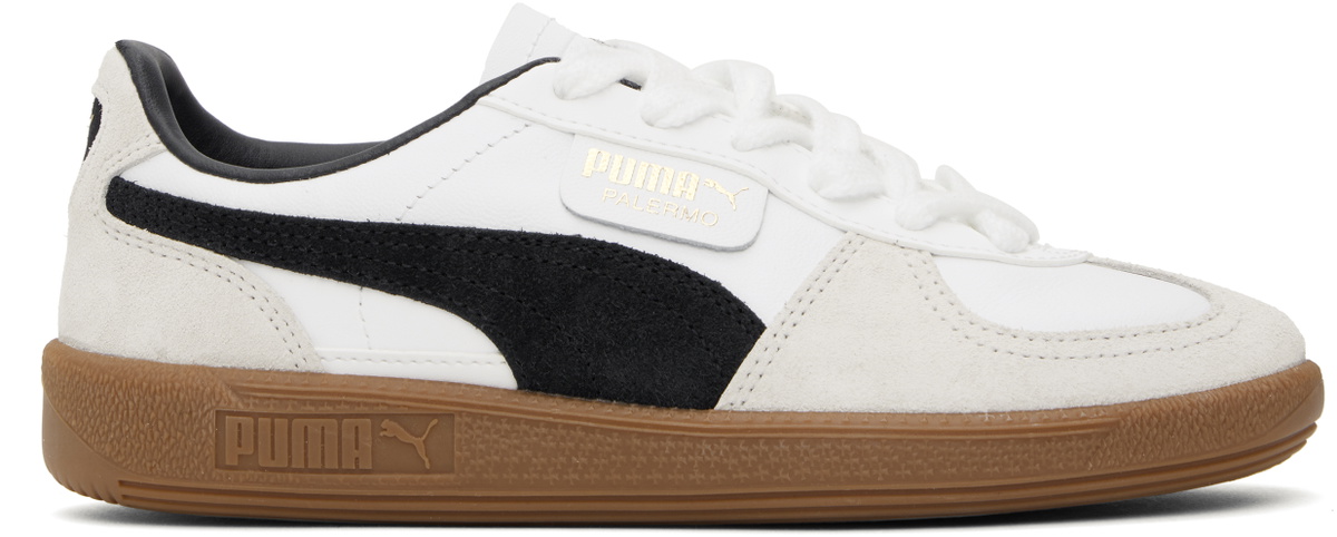 PUMA White & Gray Palermo Leather Sneakers Puma