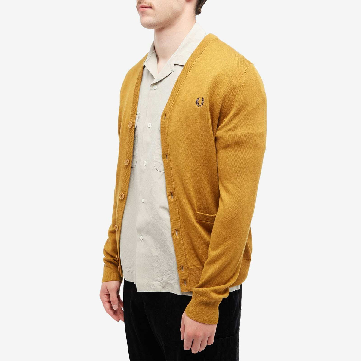 Fred Perry Men's Merino Cardigan in Dark Caramel Fred Perry