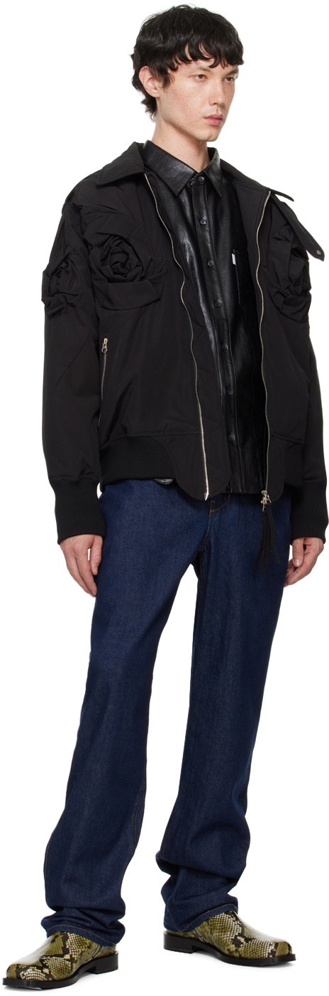 Juntae Kim Black Square Petal Corset Faux-Leather Shirt