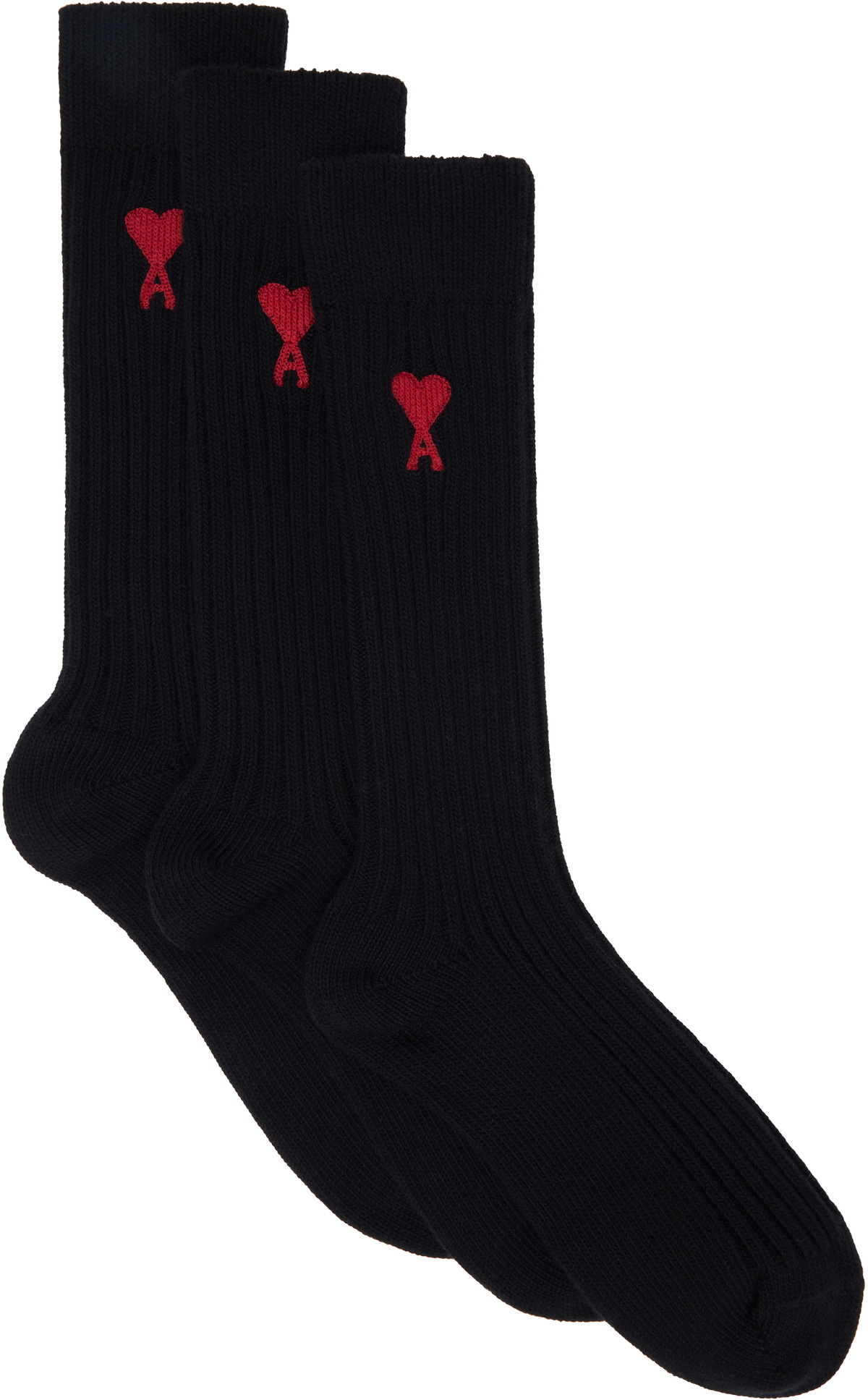 AMI Paris Three-Pack Black Cotton Socks AMI