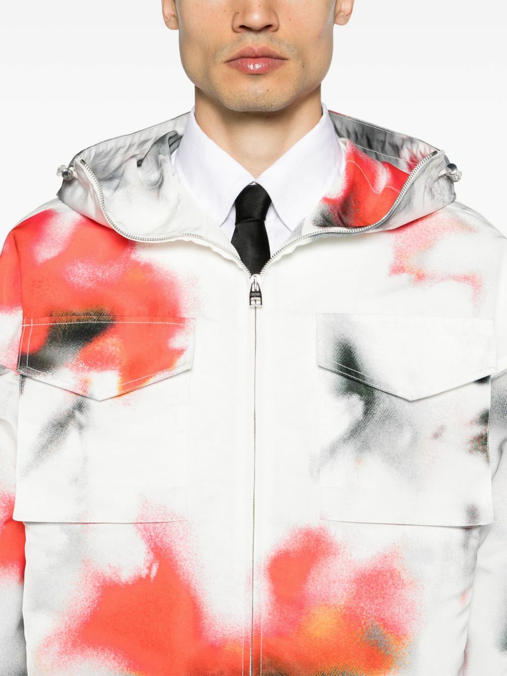 Alexander McQueen Grey Obscured Flower Hooded Jacket Alexander McQueen