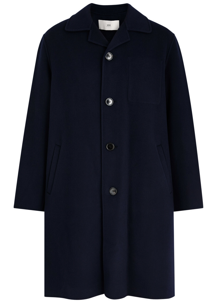 Ami Paris Wool and Cashmere-blend Coat Navy AMI