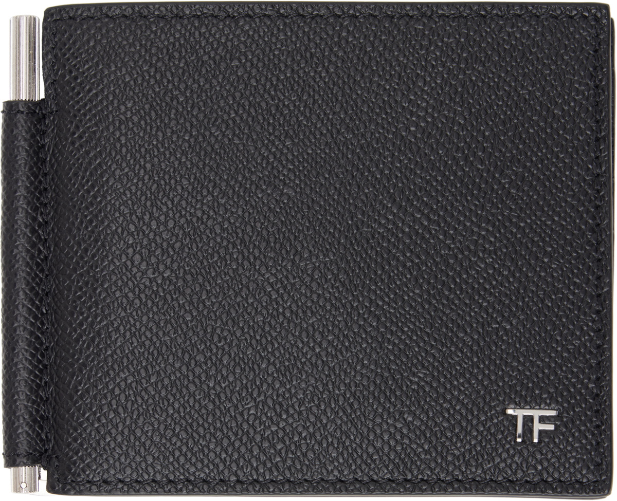 TOM FORD Black Small Grain Leather T Line Money Clip Wallet TOM FORD