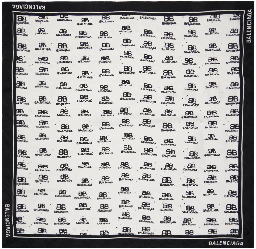 Balenciaga Black & White 'Hand Drawn' BB Icon Scarf Balenciaga