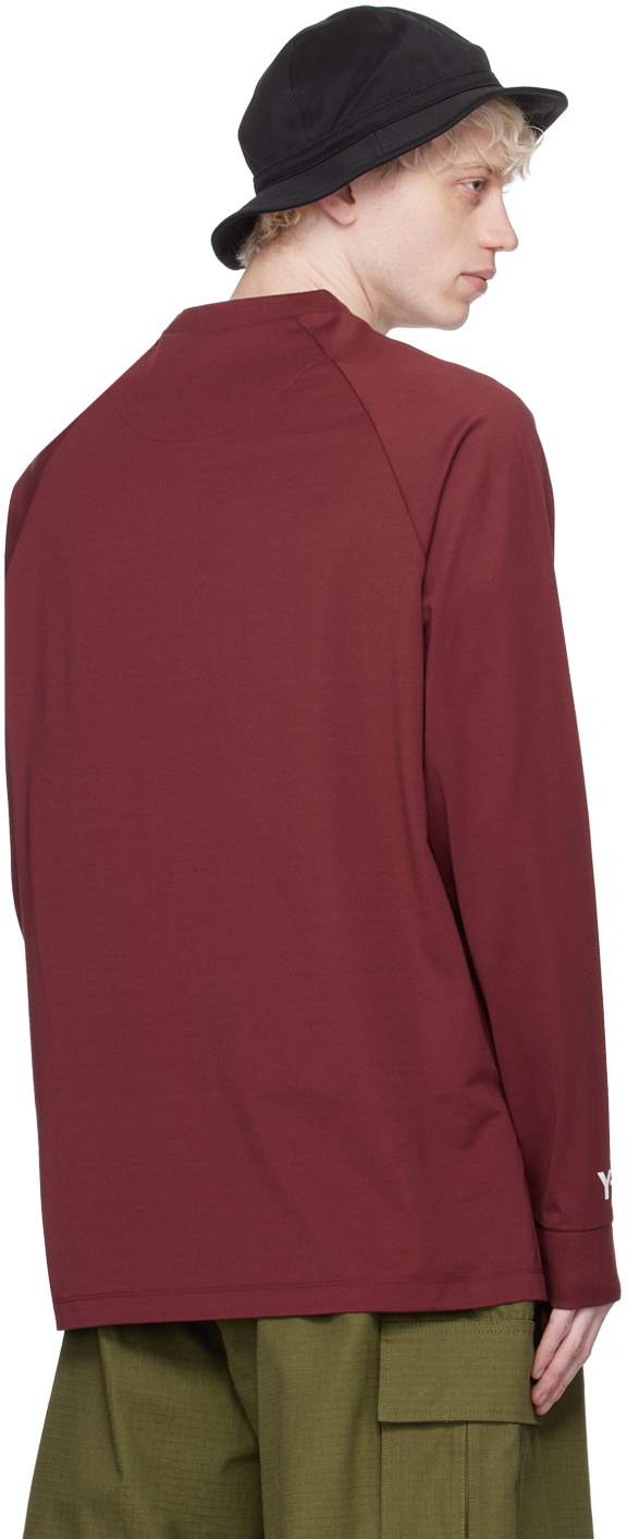 Y-3 Burgundy 3-Stripes Long Sleeve T-Shirt Y-3