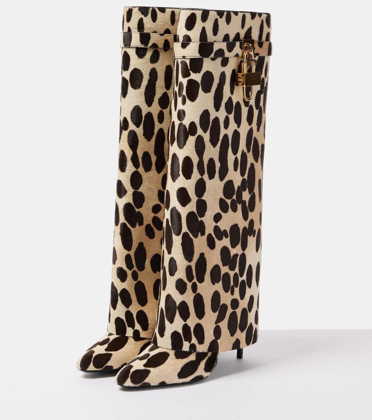 Givenchy Shark Lock leopard-print pony hair knee-high boots Givenchy