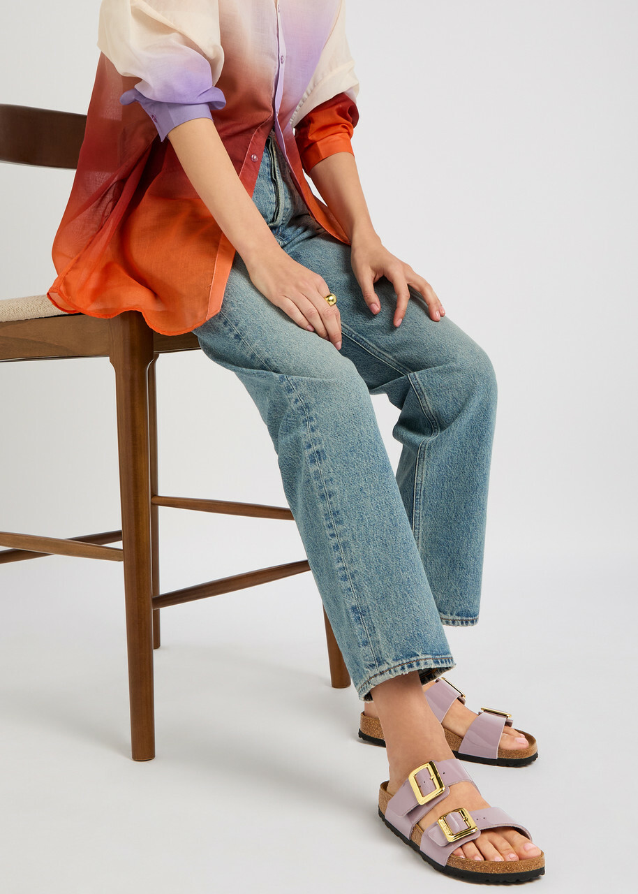 Birkenstock Sydney Patent Leather Sliders Lilac Birkenstock